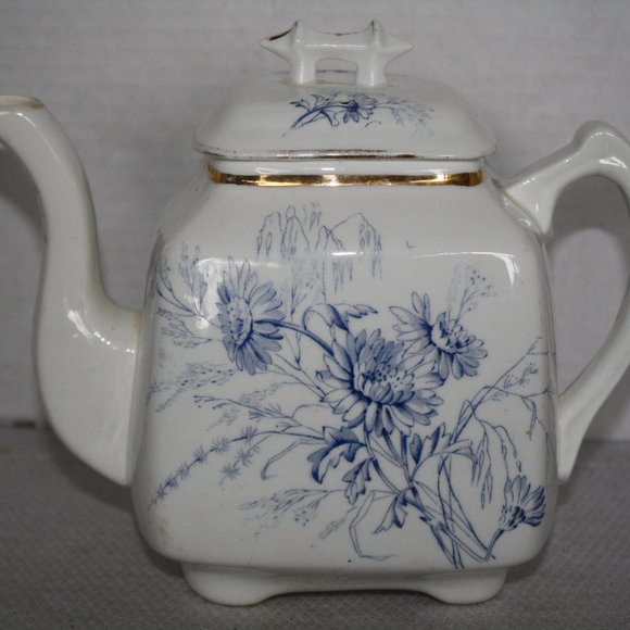 Unknown | Kitchen | Vintage Blue Floral China Tea Pot W 24k Gold ...